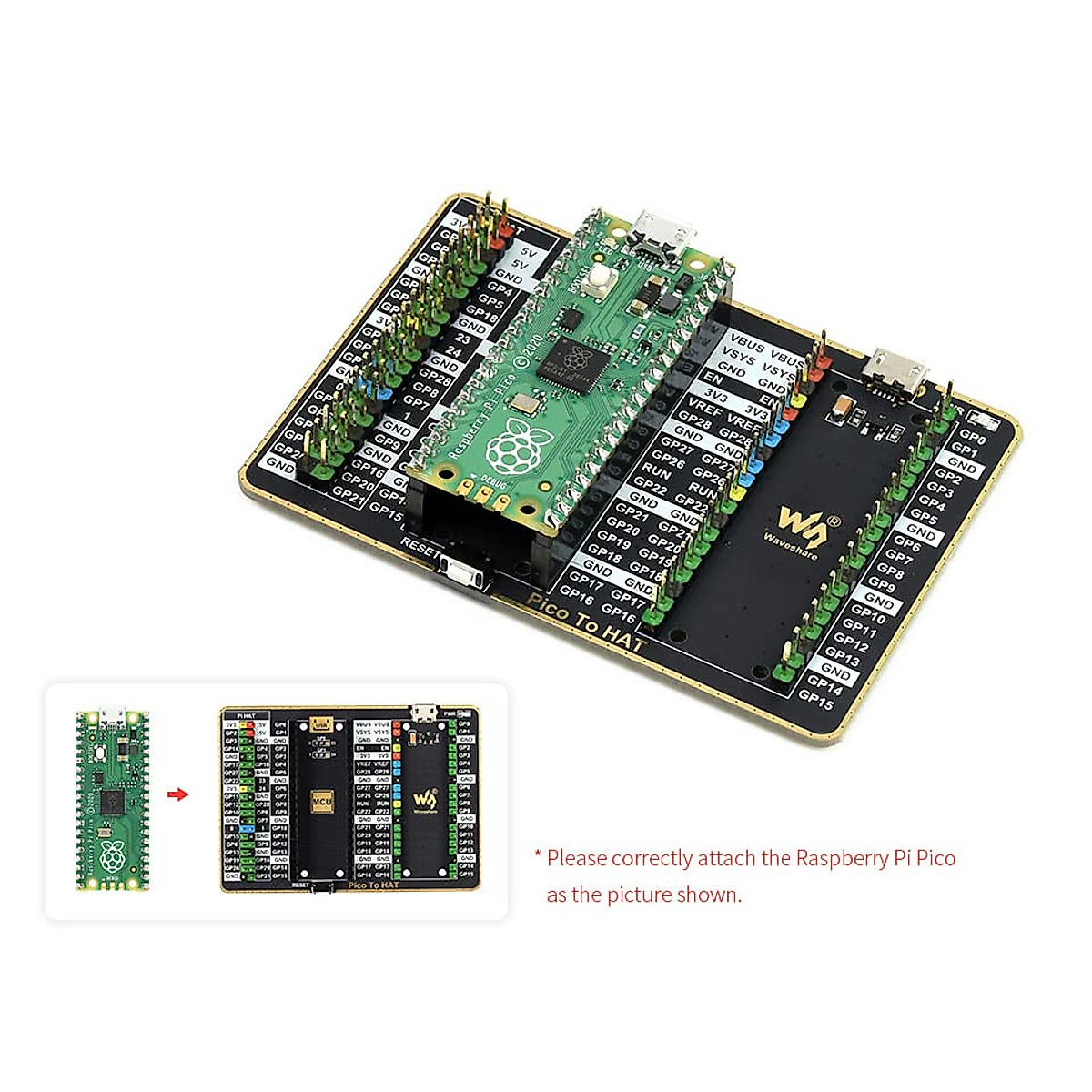 waveshare GPIO Expander Module Board for Raspberry Pi Pico, with 1x Raspberry Pi Standard 40PIN Header and 1x Pico 2x20PIN Header,Allows Connecting Raspberry Pi Hats and Pico Expansion Boards