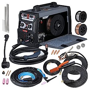 AmicoPower MTS-185, 185-Amp MIG MAG Flux-cored Lift-TIG Stick Arc DC Inverter Welder, 100-250V Dual Voltage, Compatible Spool Gun: SPG15180, Grey