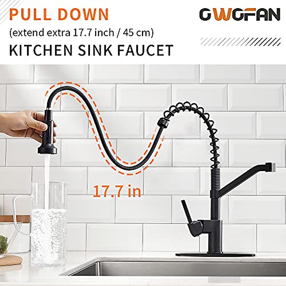 OWOFAN Black Kitchen Faucets with Pull Down Sprayer Industrial Single Handle One Hole Or 3 Hole Faucet for Farmhouse Camper Laundry Utility Rv Wet Bar Sinks