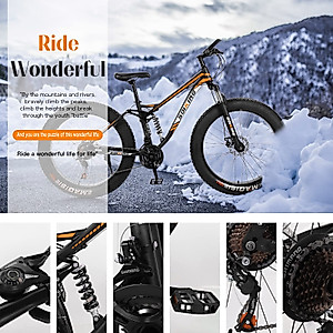 Fat Tire Mountain Bike, 26'' 21 Speed Outdoor Folding Snow Beach Hybrid MTB Racing Bikes for Adult Women Men, Comfort Complete Cruiser Bicycle, Foldable City Commuter Road Cycling (B), 94x88x38cm