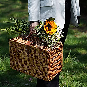 Wicker Picnic Basket for 2, Handmade Willow Hamper Basket Sets 2 Person Picnic Basket with Utensils Cutlery Perfect for Picnic, Camping