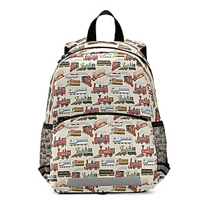 Fisyme Vintage Trains Backpack Schoolbag Kids Daypack Toddler Travel School Bag Small Mini Backpacks for Kindergarten Preschool Nursery Children Boys Girls with Chest Strap