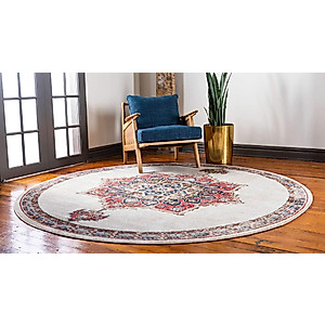 Unique Loom Utopia Collection Traditional Classic Vintage Inspired Area Rug with Warm Hues, 7' Round, Cream/Blue