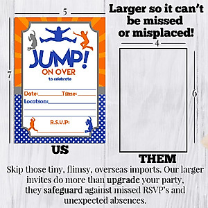 Jump Zone Bounce and Play Trampoline Park Jumping Birthday Party Invitations, 20 5x7 Fill In Cards with Twenty White Envelopes by AmandaCreation