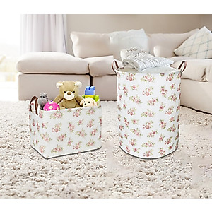 NTAOHAMPER Pink Flower Laundry Hamper,kids laundry Basket,Girls Nursery Hamper,Waterproof Storage Bin for Bedroom,Clothes Organizer Basket,Toys Box,Room Decor(Pink Flower)