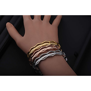 Zuo Bao Grooved Hair Tie Bracelet Stainless Steel Hollow Groove Cuff Bracelets Rubber Band Holder Bangle for Women (Silver)