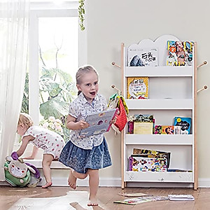 labebe - Baby Bookshelf, Wooden Kidcraft Bookcase White for Kids 1-5 Years, Children Book Rack/Toy Storage, 4 Layer Book Shelf for Toddler Girl & Boy(6" W*23.22L*47.24H)