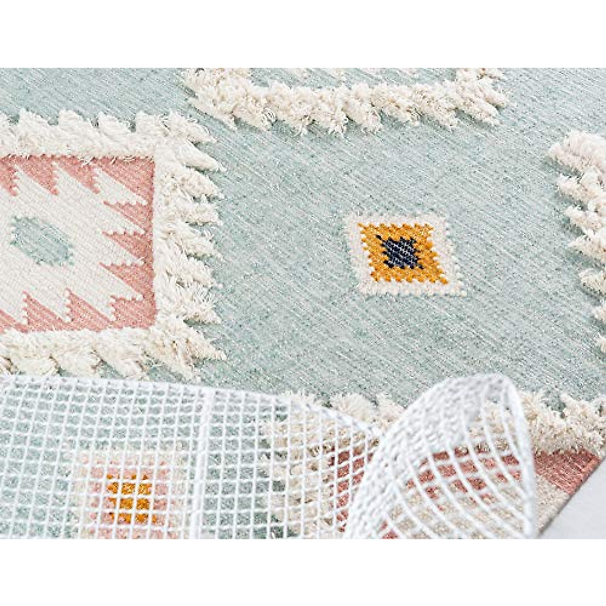 Unique Loom Mesa Collection Geometric, Natural Fibers, Southwestern, Bohemian Area Rug, 3' 3" x 5' 1" Rectangle, Light Aqua/Ivory