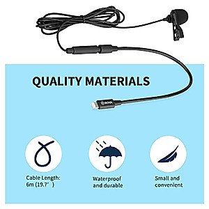 BOYA Lavalier Lightning Microphone for iOS iPhone 11 Vlog, 20 ft/6m by-M2 Lapel Universal Mic with Lightning Plug Adapter for iPhone 11 10 X 8 7 MAC YouTube Video Facebook Live