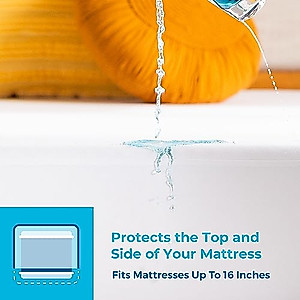 Linenspa Mattress Protector Queen - Five Sided Queen Mattress Protector Waterproof Mattress Cover – Soft Breathable Bed Protector - Fitted Sheet Style - Deep Pocket Up to 14”