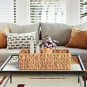 JS HANGER Hand-Woven Storage Baskets, Decorative Water Hyacinth Wicker Baskets for Paper Towel Organizing, 14.9"L x 6.3"W x 4.7"H, 2-Pack