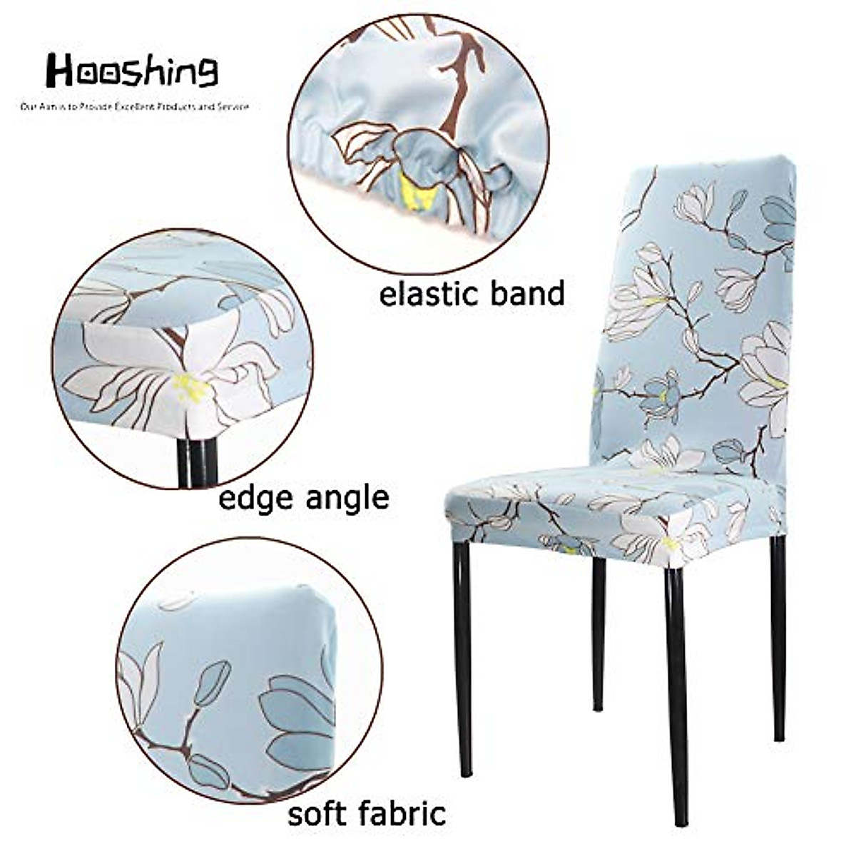 Hooshing Stretch Chair Covers Washable Durable White Mangnolia for Dining Room Set of 2