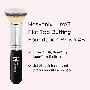 IT Cosmetics Heavenly Luxe Flat Top Buffing Foundation Brush #6 - For Liquid & Powder Foundation - Buff Away the Look of Pores, Fine Lines & Wrinkles - With Award-Winning Heavenly Luxe Hair