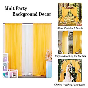 Chiffon Backdrop Curtain 5FTx9FT Gold Chiffon Fabric Drapes for Wedding Ceremony Chiffon Voile Curtains 2 Panels 29"x108" Photography Backdrop Drapes Party Stage Backdrop (29''x108''x2pcs, Gold)