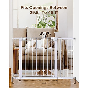 Ciays 29.5” to 46” Safety Baby Gate, Extra Wide Auto-Close Dog Gate for Stairs, Easy Walk Thru Indoor Pet Gate for Doorways and Rooms, White Child Gate Easy Pressure Mounted Installation