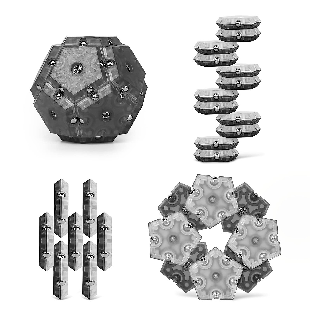 Anpole Magnetic Fidget Sphere, 12 Pcs Set Pentagons Puzzle Sphere Magnet Fidget Toys Fidget Balls Building Blocks Stress Relief Desk Toys for Teens & Adults (Grey)