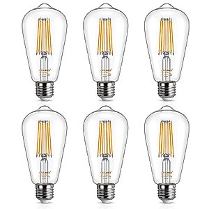 DiCUNO ST64 Edison LED Bulb 60W Equivalent, 6W, Warm White 2700K, Dimmable Vintage LED Light Bulbs, 700LM E26 Medium Base with Clear Glass for Dining Room, Kitchen Lighting,Pack of 6