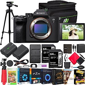 Sony a7 IV Full Frame Mirrorless 33MP Alpha Interchangeable Lens Camera | Official Sony USA Partner Model | Body ILCE-7M4/B Bundle with Deco Gear Case + Tripod + Extra Battery, Dual Charger, Software