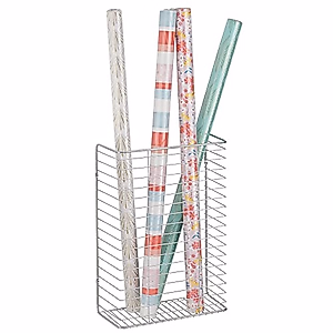 mDesign Metal Wire Wall Mount Storage Organizer for Holiday/Celebration Gift Wrap and Bows - Hang in Closet, Basement, Craft Room, Laundry Room, Garage - 2 Pack - Chrome