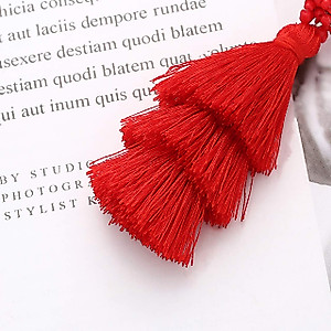 Layered Tassel Earring Bohemian Lightweight Colorful Tiered Thread long Fringe Tassel Drop Dangle Beaded Statement Stud Earring Women Gifts (Red)