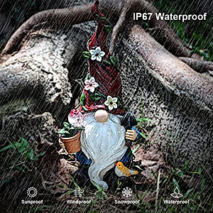 grinshin Outdoor Garden Gnome Statue,Resin Gnome Figurine with Solar Led Lights, Outside Decor for Patio Yard Lawn Porch Decorations, Ornament Gifts (Blue Statue)