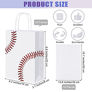 durony 16 Pieces Baseball Party Favor Bags with Handles Tissue Paper Baseball Gift Paper Bags Goodie Candy Treat Bags for Birthday, Baseball Themed Party Supplies (8.6 x 6.2 x 3.1 Inches)