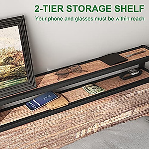 Osfvolr Queen Bed Frame, Industrial Metal Platform Bed Frame with 2 Tier Storage Wooden Headboard and Footboard, Heavy Duty Steel Mattress Foundation, Noise Free, Bedroom Furniture, Rustic Brown