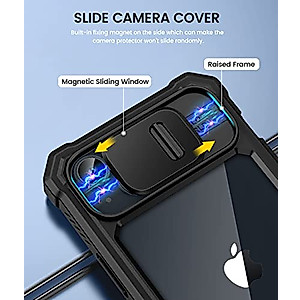 Caka for iPhone 14 Case, iPhone 13 Case with Screen Protector & Slide Camera Cover Heavy Duty Shockproof Phone Case for iPhone 13 iPhone 14 6.1 inches, Black