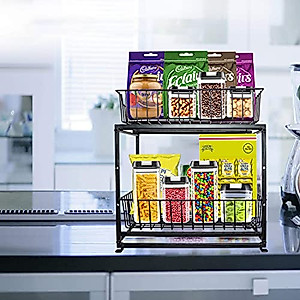 FERLAN Under Sink Organizer, 2-Tier Stackable Kitchen Cabinet Organizer and Storage With Sliding Storage Drawer, for Kitchen, Bathroom, Office, Pantry, Cabinet, Black