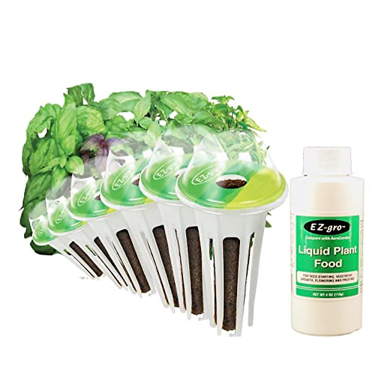 EZ-gro International Basil Seed Pod Kit (7 Pod) - Compatible with Aerogarden Seed Pod Kit - Pre-Seeded Seed Pods for Hydroponic Garden - 4 oz Hydroponic Nutrients for Smart Garden