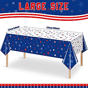 3 Pack Patriotic Tablecloth Decorations for 4th of July Independence Day, Plastic Memorial Day Table Cover Printed with Stars and Fireworks for Patriotic Themed Party Supplies, 54 x 108 Inch
