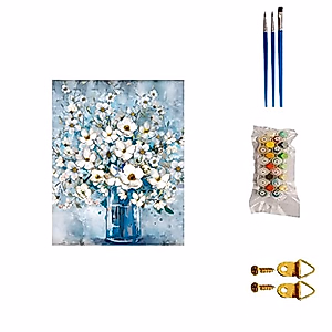 BOMUVI Paint by Numbers for Adults Beginner Paint by Numbers for Adults Flower DIY Paint by Number Kits Acrylic Painting White Flower Paint by Number Kits on Canvas Home Decor Gift for Adults 16x20 In