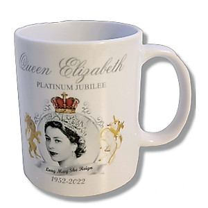 Queen Elizabeth Platinum Jubilee Mug ONLY AUTHENTIC IF SHIPPED FROM NEW YORK OR PRIME Collectible Memoribilia - Limited Edition - Royal Jubilee - Platinum Jubilee Coffee Mug Cup BRITISH DESIGNER