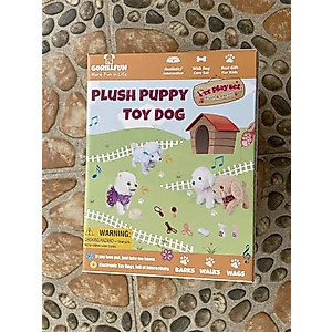 GOBRILLFUN Interactive Plush Puppy Toy with Remote Control - Electronic Stuffed Animal Dog can Walks, Barks & Wags Tail, 10 Pcs Pet Care Playset, Realistic and Fun for 3-6-Year-Old Kids