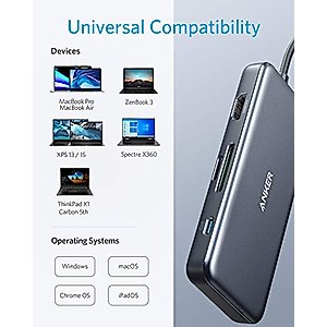 Anker USB C Hub, 341 USB-C Hub (7-in-1) with 4K HDMI, 100W Power Delivery, USB-C and 2 USB-A 5 Gbps Data Ports, microSD and SD Card Reader, for MacBook Air, MacBook Pro, XPS, and More