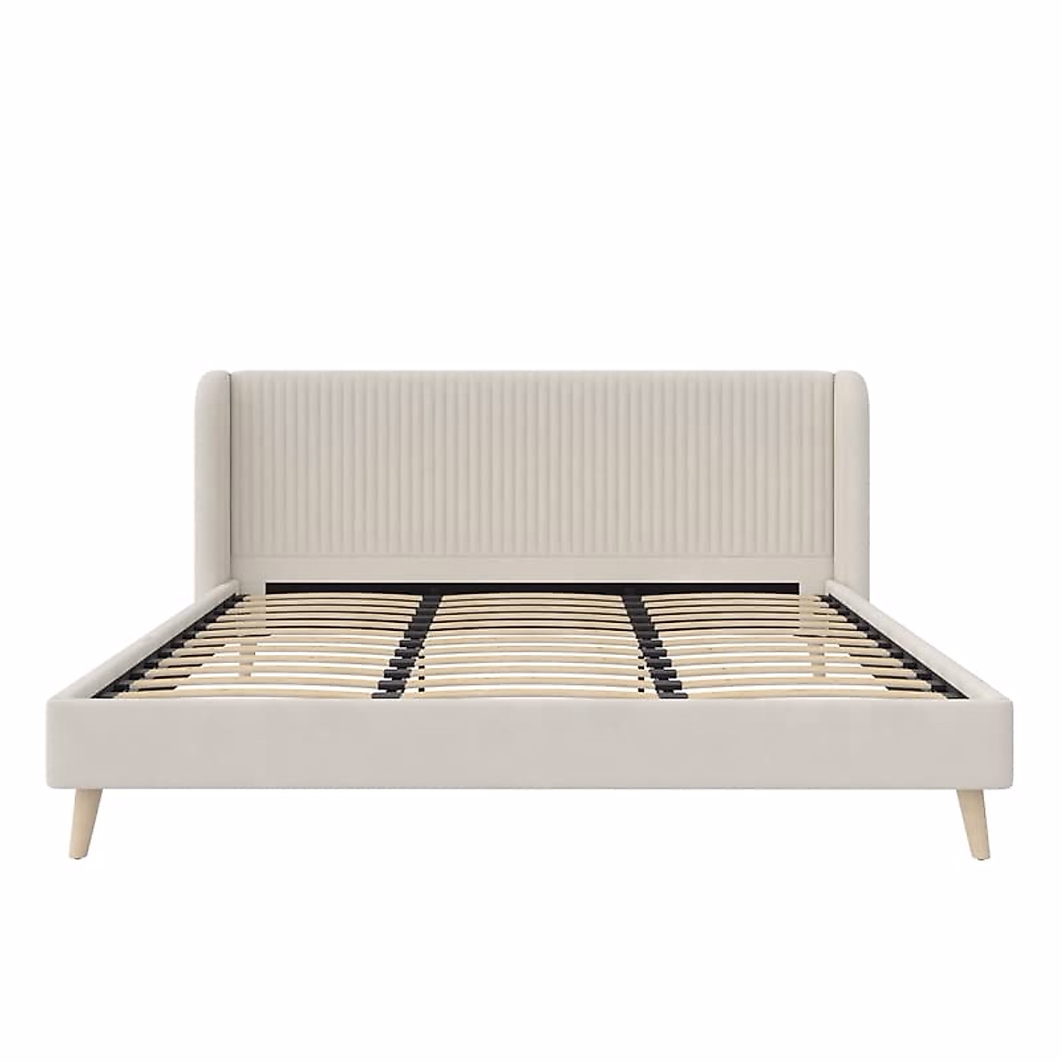 Novogratz Holly Upholstered Wingback Bed Frame, King, Ivory Velvet