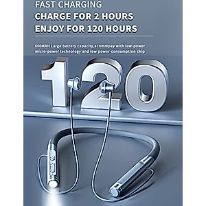 Neckband Bluetooth Headphones Wireless Earbuds with Microphone Flashlight Around the Neck Waterproof Sport Headset Noise Cancelling Ear Buds 120H Playtime for Running Cycling Cell Phone Android iOS