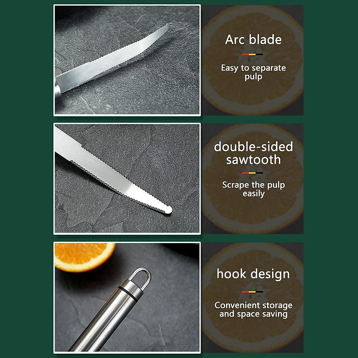 Ayaoch Stainless Steel Grapefruit Knife - Curved Serrated Bread Knife for Kitchen - Fruit Knife - Chef Kitchen Knife Curved Carving Tool