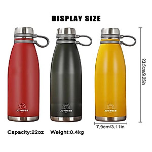 JOYRSES All Stainless Steel Vacuum Thermos,Keeps beverage and water Hot or Cold for Up to 20 Hours,Insulated water Bottle22oz(Dark blue）