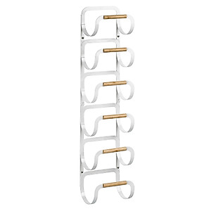 mDesign Wall Mount Towel Storage Rack for Bathroom - 6-Tier Hanging Organizer Mounted Holder Shelf for Multiple Bath Towels or Robes - Steel Metal and Wood - Yami Collection - Matte White/Natural