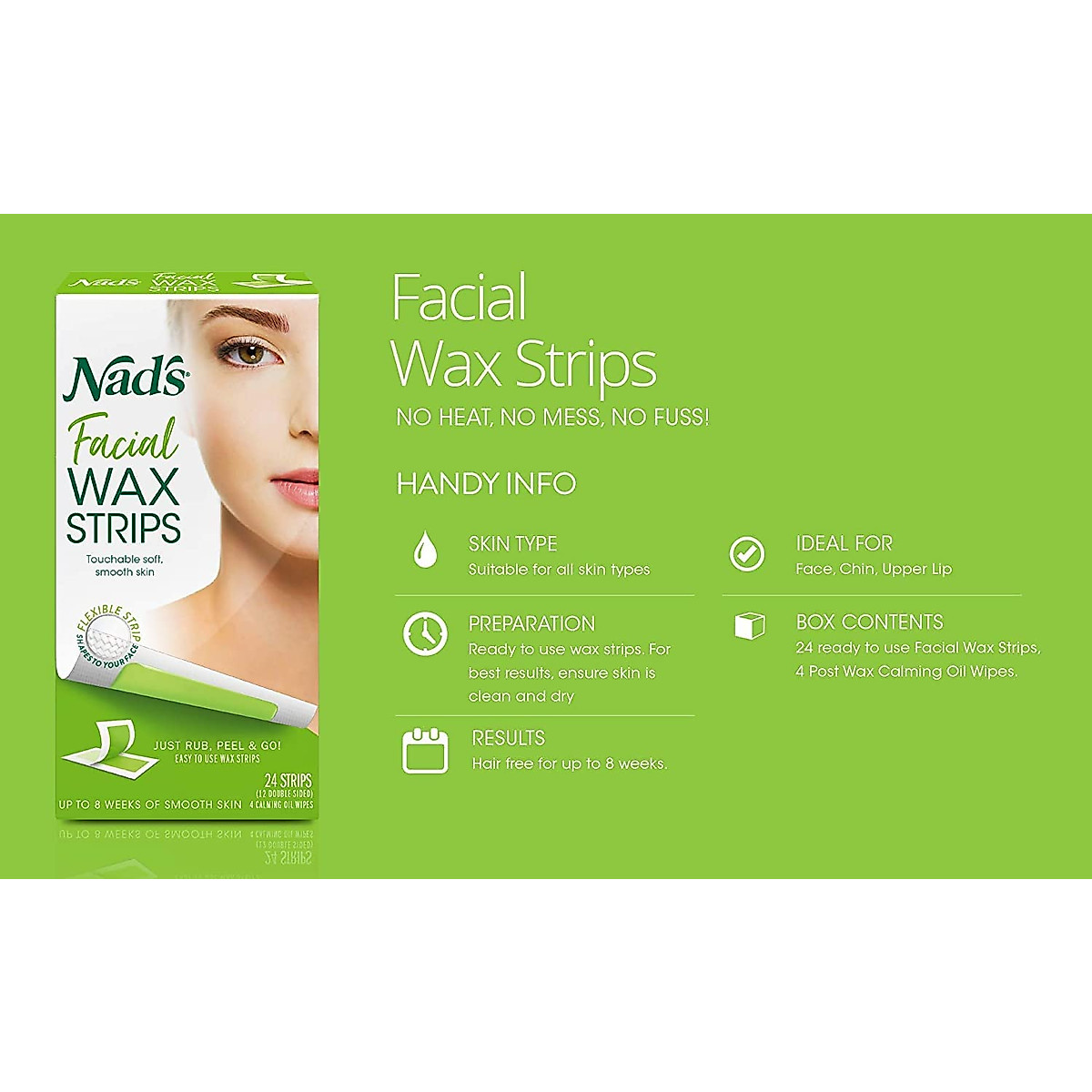 Nads Hair Removal Facial Strips 24 Count