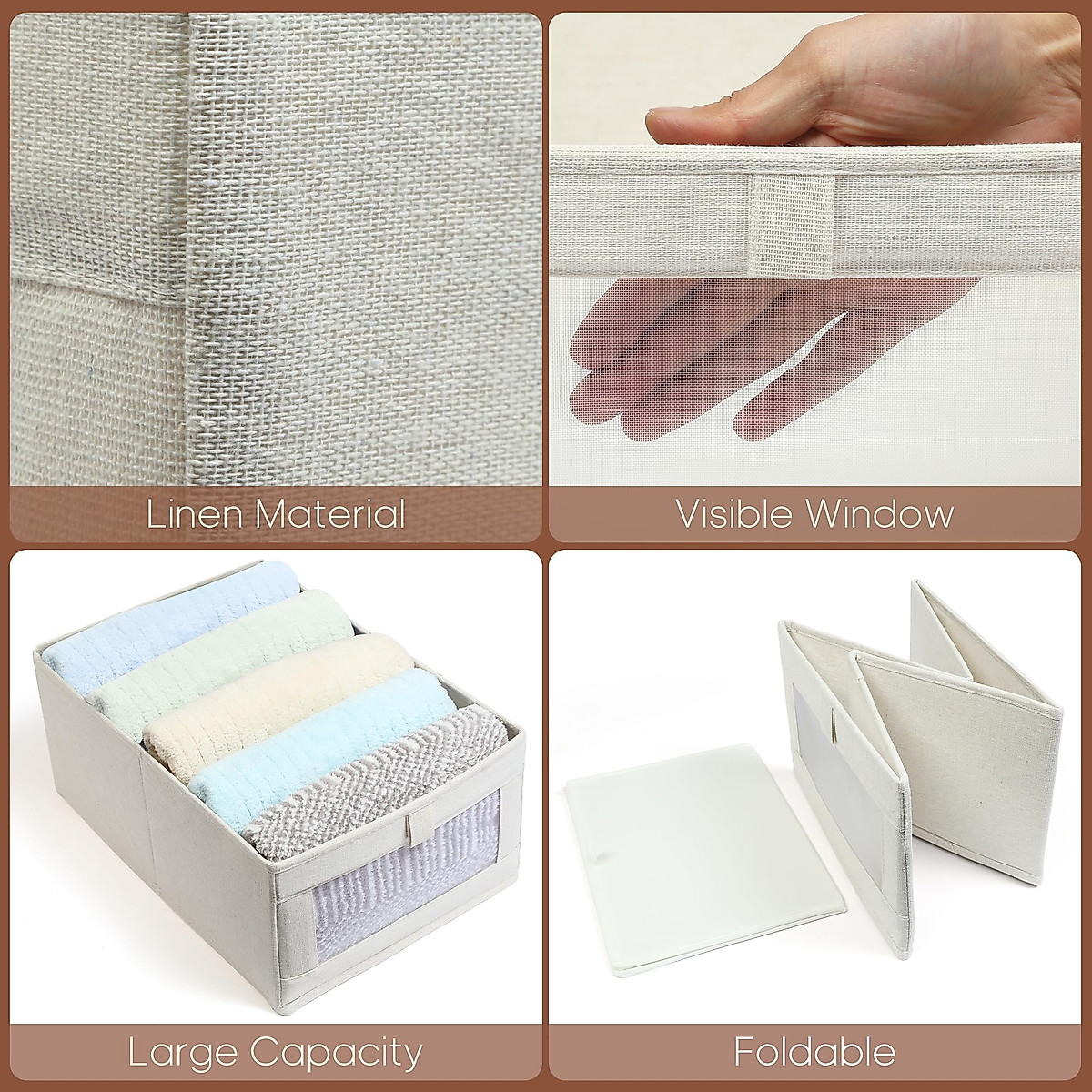 KOAZIFORU Linen Closet Organizers and Storage, Foldable Shelf Organizer with Visible Window Organization and Storage of Jeans Shirts Toys Storage Bins Sheet Organizer 6 Pack