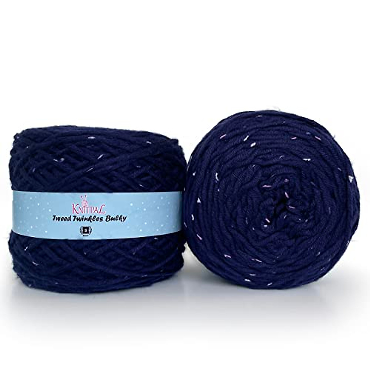 Tweed Twinkles Bulky, Variegated Knit and Crochet Yarn with Flecks, 2 Cakes (400yds/400g) #5 Bulky Chunky Weight (Dark Blue)