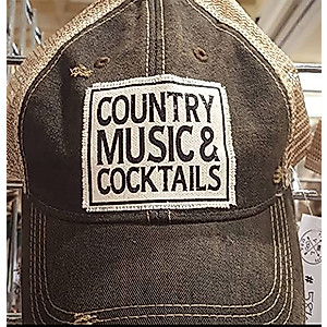 VINTAGE LIFE Baseball Cap for Women Funny Trucker Hat Cute Distressed Ball Caps (Country Music & Cocktails, Black)