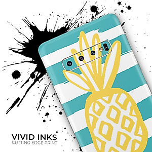 DesignSkinz Striped Mint and Gold Pineapple Protective Vinyl Decal Wrap Skin Cover Compatible with The Samsung Galaxy S20 (Screen Trim & Back Glass Skin)