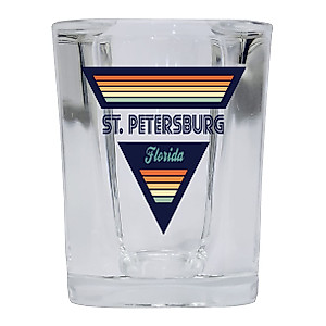 R and R Imports St. Petersburg Florida 2 Ounce Square Base Liquor Shot Glass Retro Design