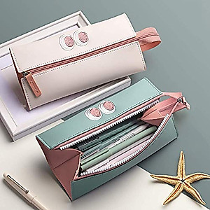 Funny live Foldable Monster Pencil Case Wide-Opening Makeup Pouch Stationary Box, Big Capacity Leather Pencil Pouch Pen Bag Holder Stationery Organizer for Boys Girls Teen (Lake Blue)