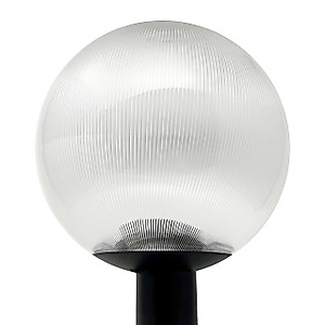 KastLite Lamp Post Globe Combo Lighting Fixture | 16" Neckless Prismatic Lens with Black Fitter Wing Clips | Fits 3" Diameter Posts (Not Included) | Comes with with 5000K LED Bulb