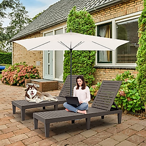 VINGLI Outdoor Chaise Lounge Set of 2, Wood Texture Design with 5-Level Adjustable Backrest, Waterproof Durable Folding Chair, PP Material Patio Chair for Beach, Backyard, Pool, Gray-Brown …