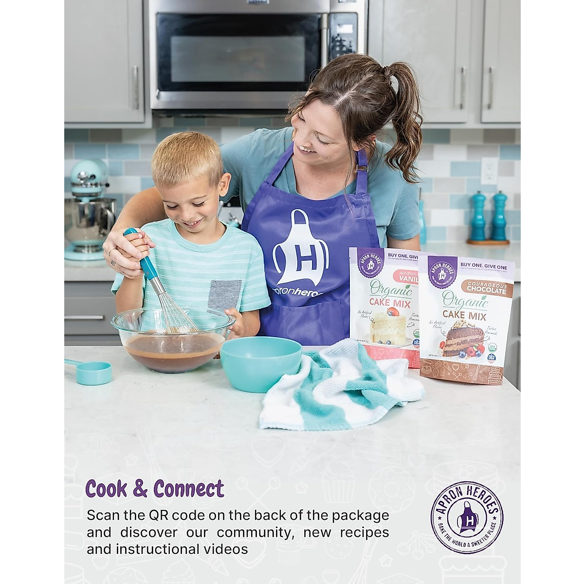 APRON HEROES - Organic Cake Mix, Chocolate, Vanilla, No Artificial Flavors, Homemade Taste, Delicious, Organic, & Natural Ingredients, Baking Mix, Cupcake Mix and, Cake Mix, Organic Food